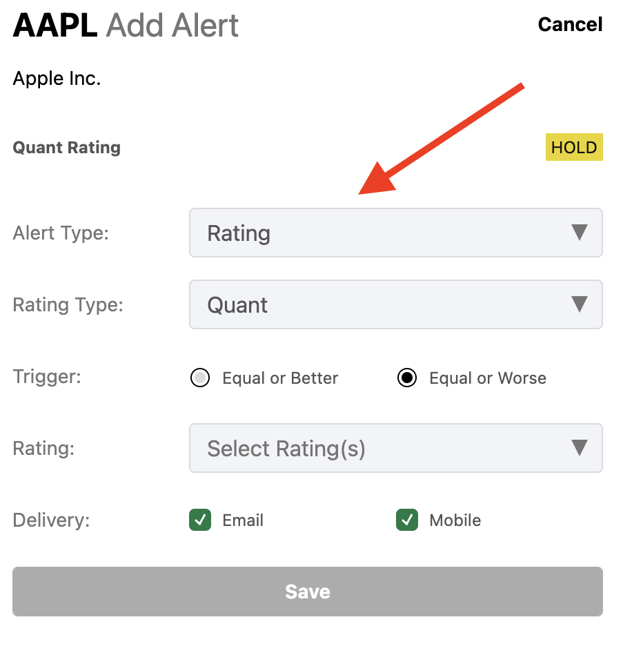 How Do I Set Up or Edit Rating Alerts for a Stock?